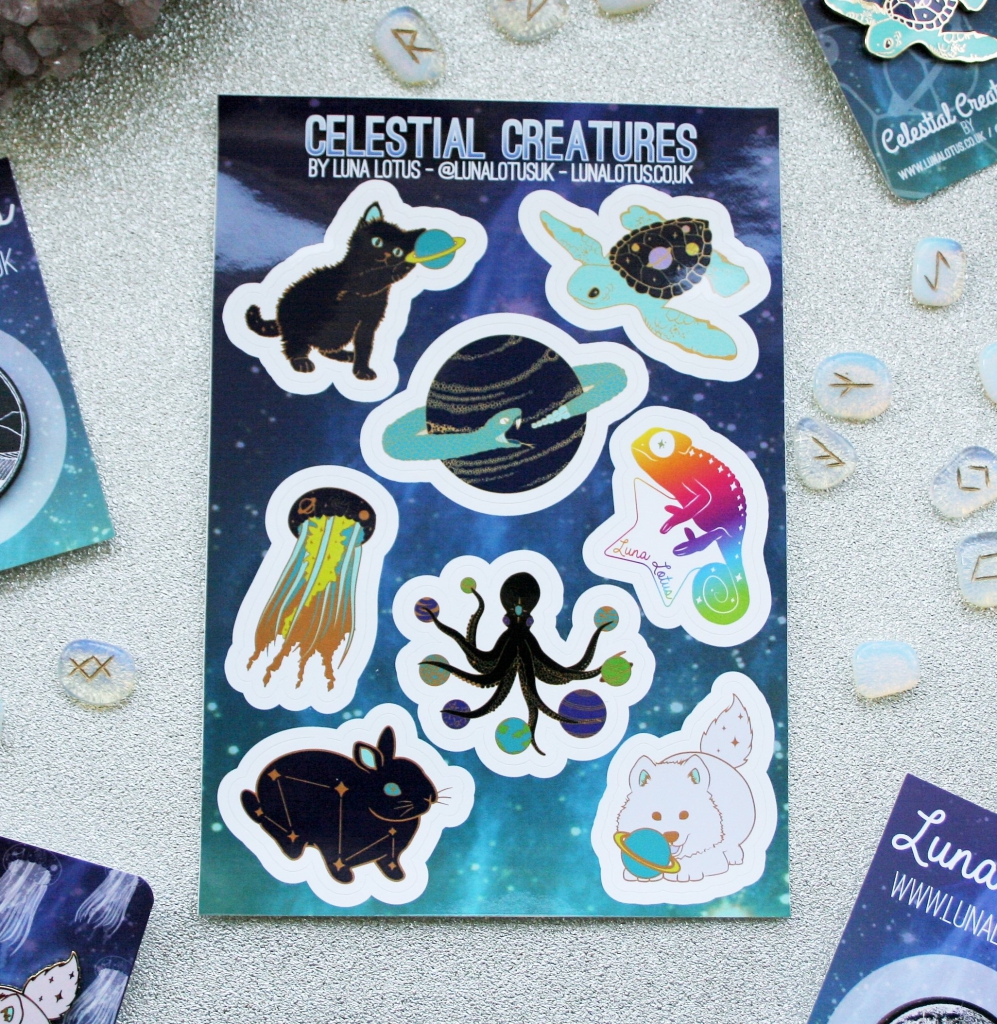 Celestial Creatures A5 Vinyl Sticker Sheet | Luna Lotus