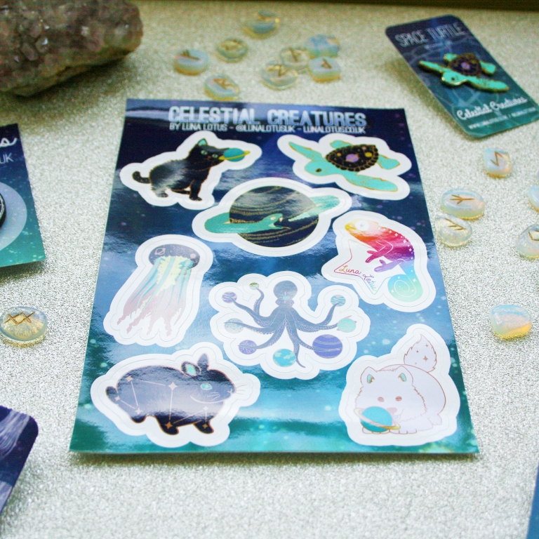 Celestial Creatures A5 Vinyl Sticker Sheet | Luna Lotus